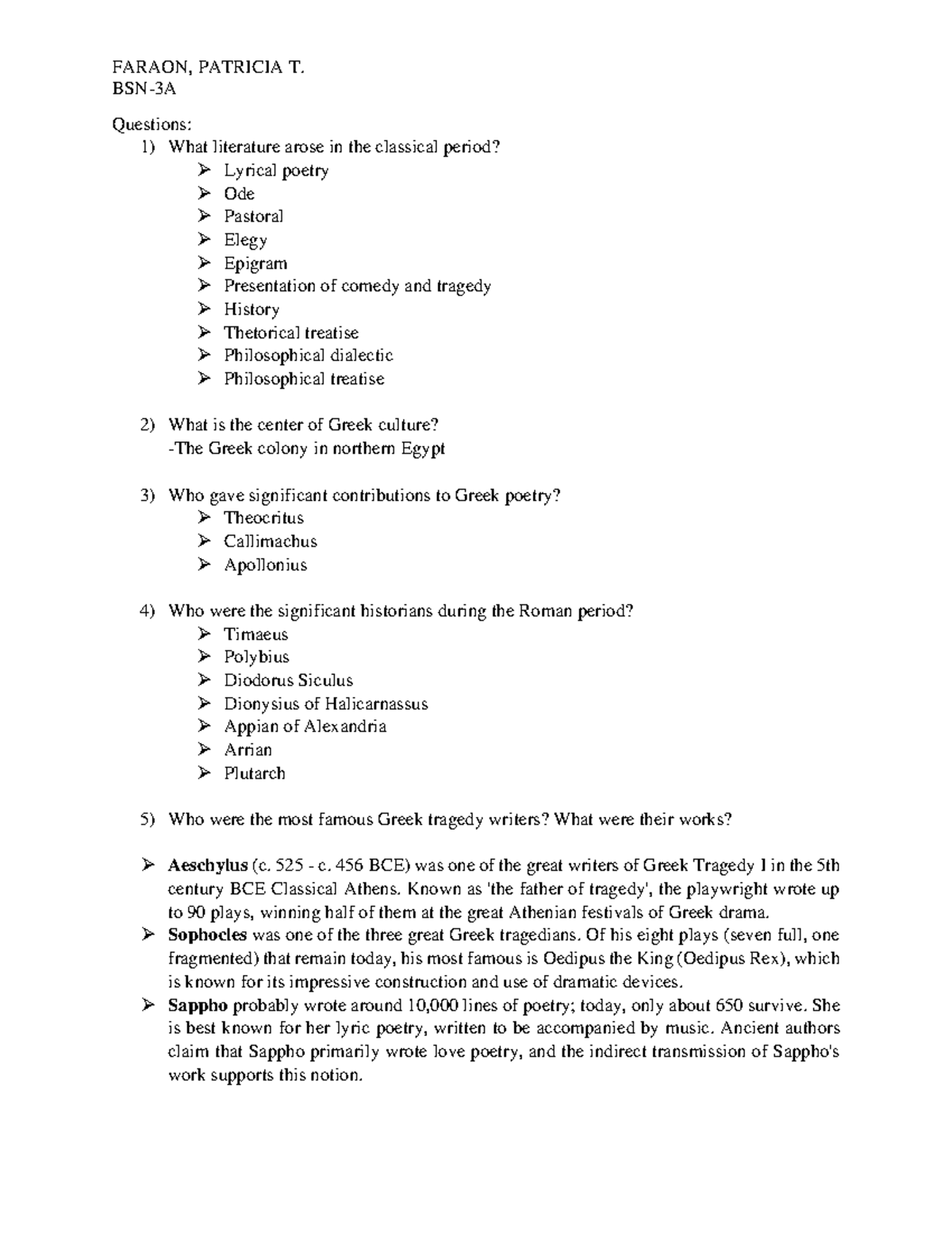 Module 1. Greek Literature- Faraon, Patricia T. BSN-3A - FARAON ...