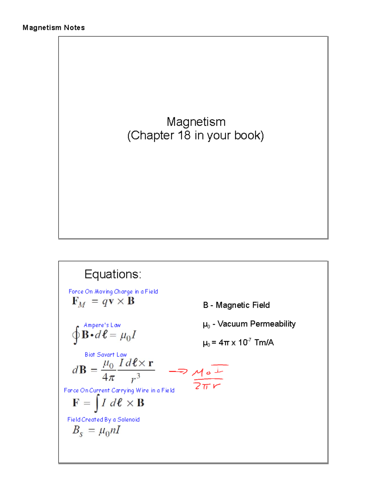 Magnetism Notes from Video - Magnetism (Chapter 18 in your book ...