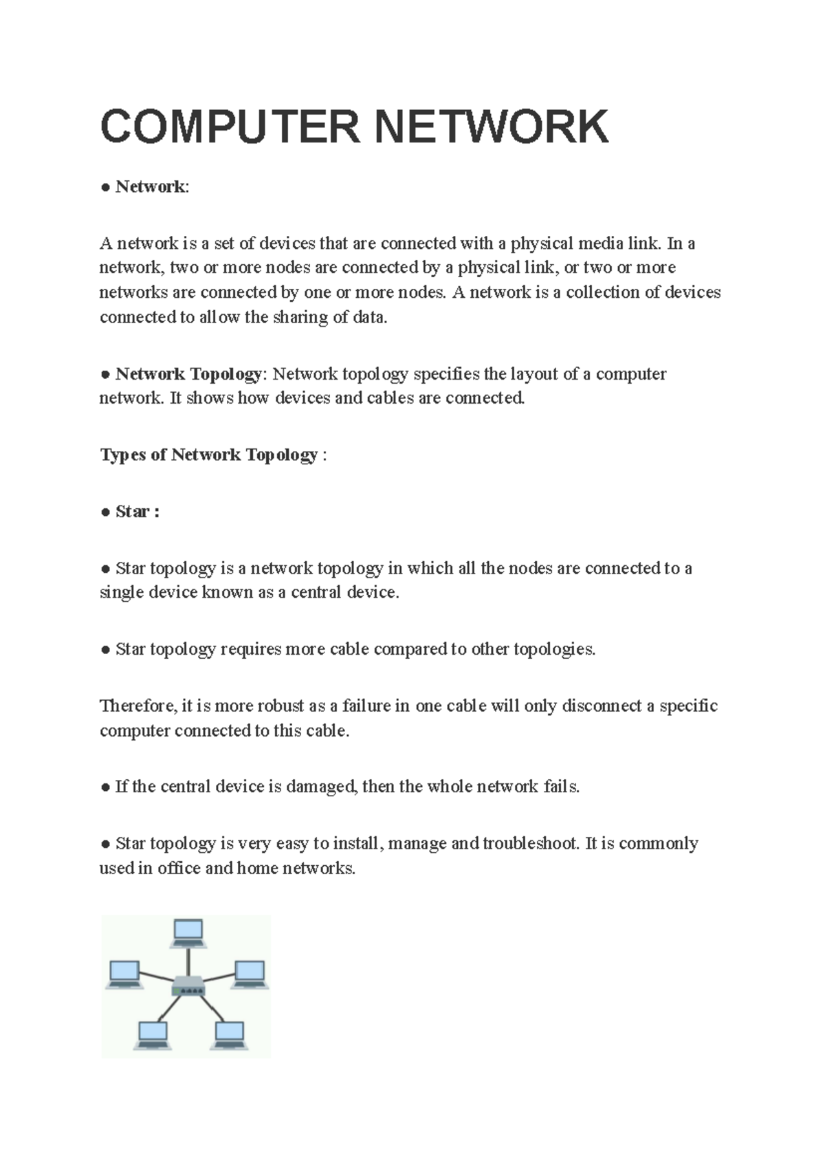 Computer Network Notes - COMPUTER NETWORK Network: A network is a set ...