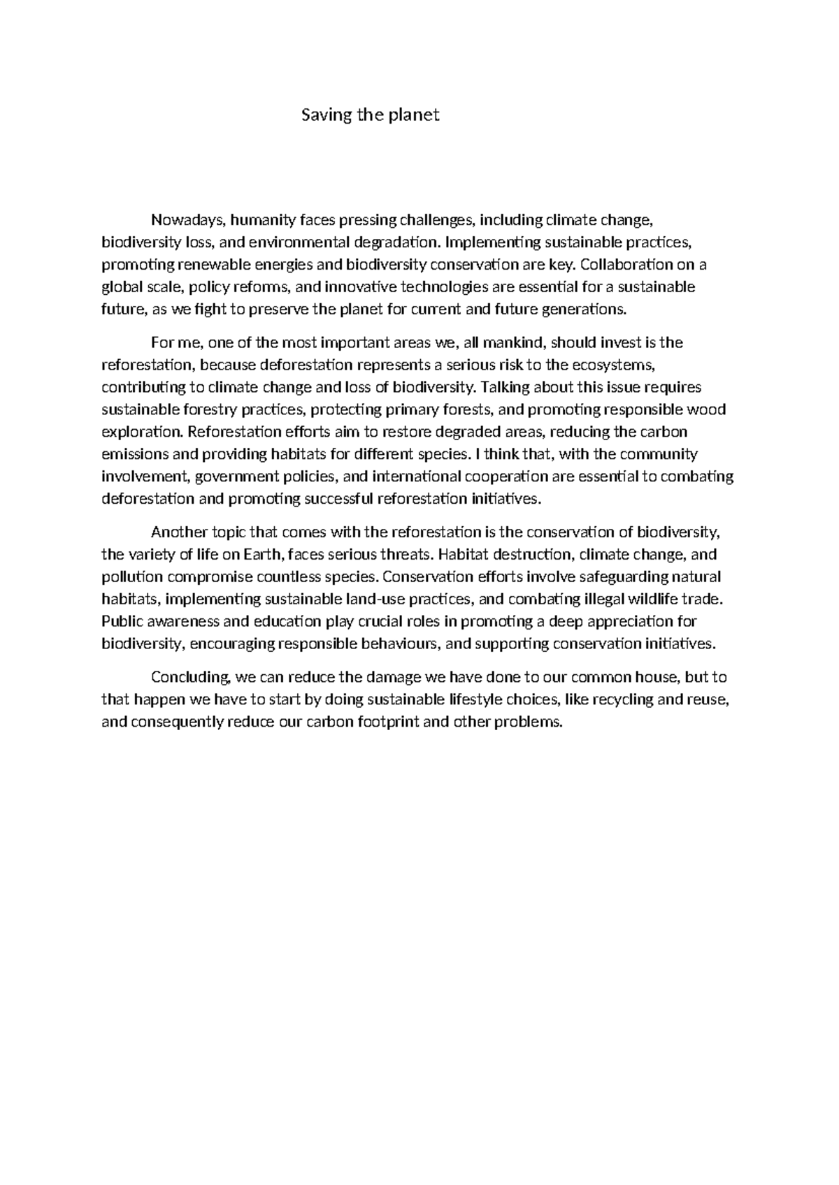 Project Work – Saving my Planet - Cópia - Saving the planet Nowadays ...