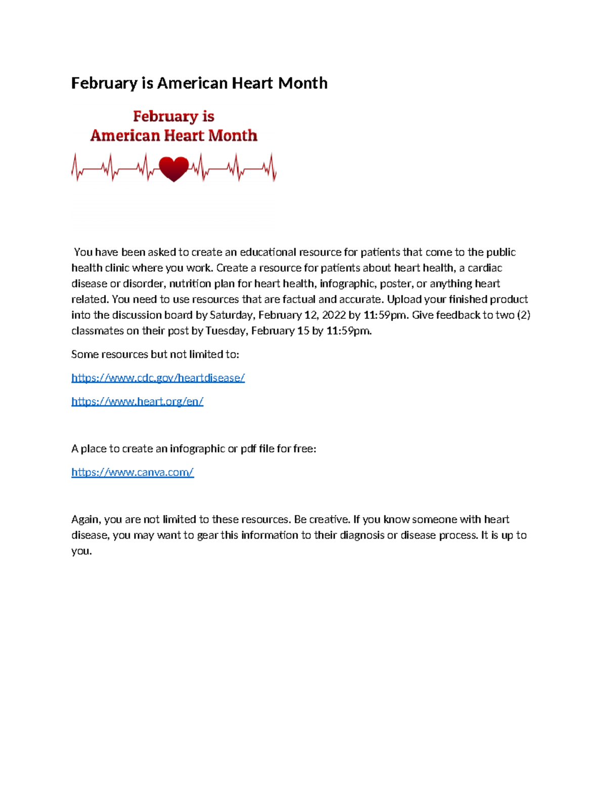 Cardiac Discussion Topic - February is American Heart Month You have ...