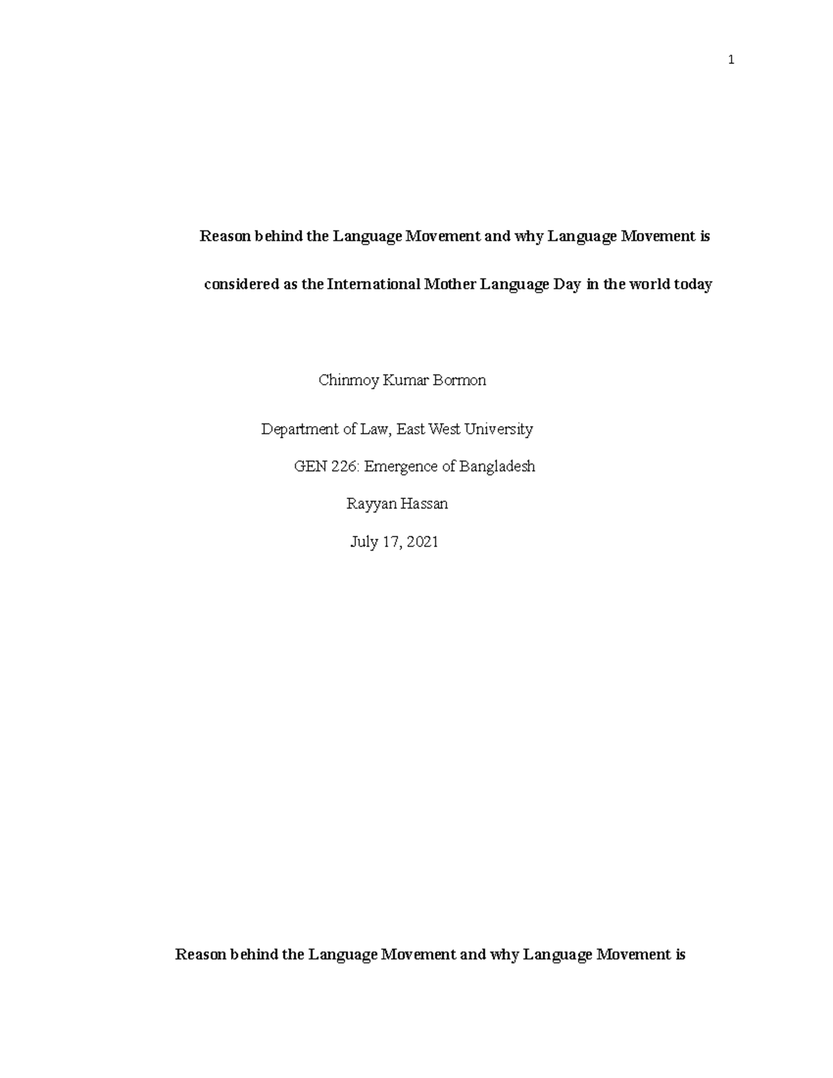 Language Movement - The main motive of this work is to find out the key ...