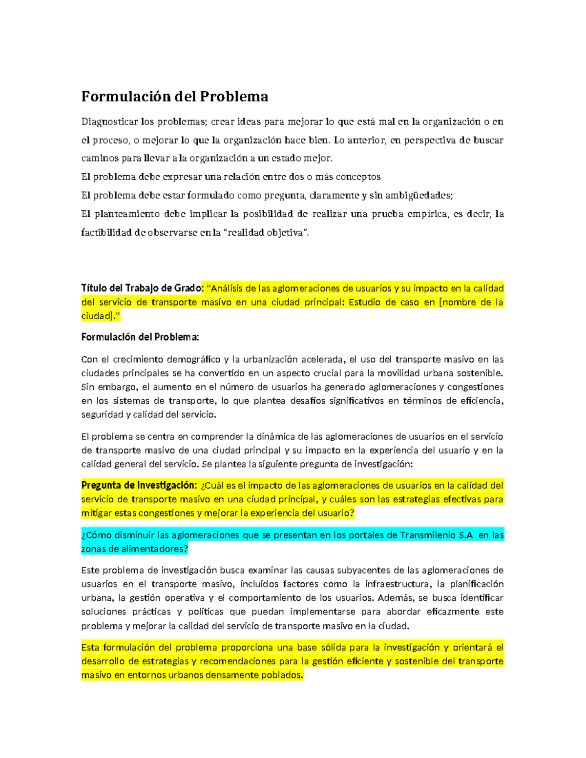 Formulación del problema - Formulación del Problema Diagnosticar los ...