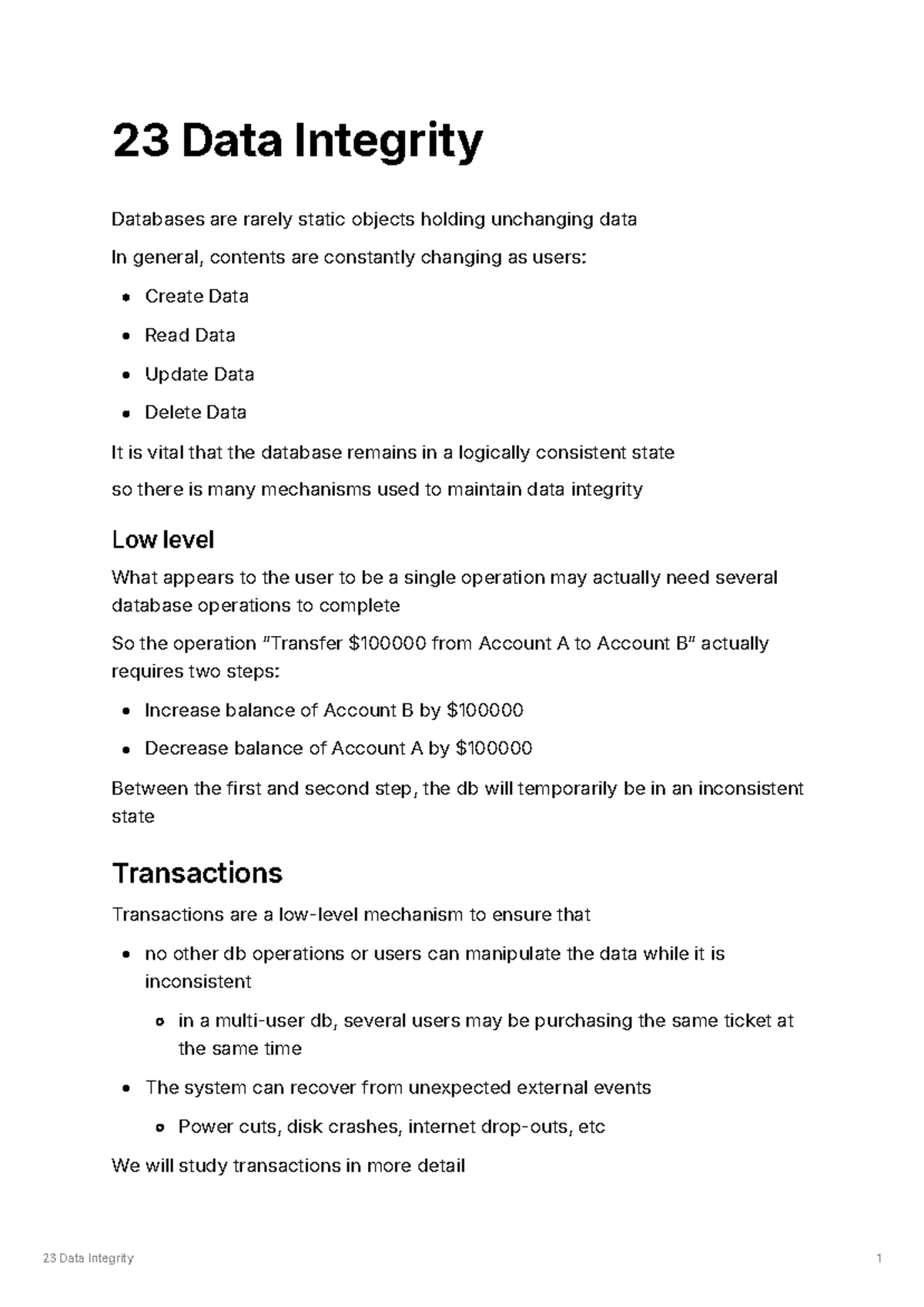 23 Data Integrity - 23 Data Integrity Databases are rarely static ...