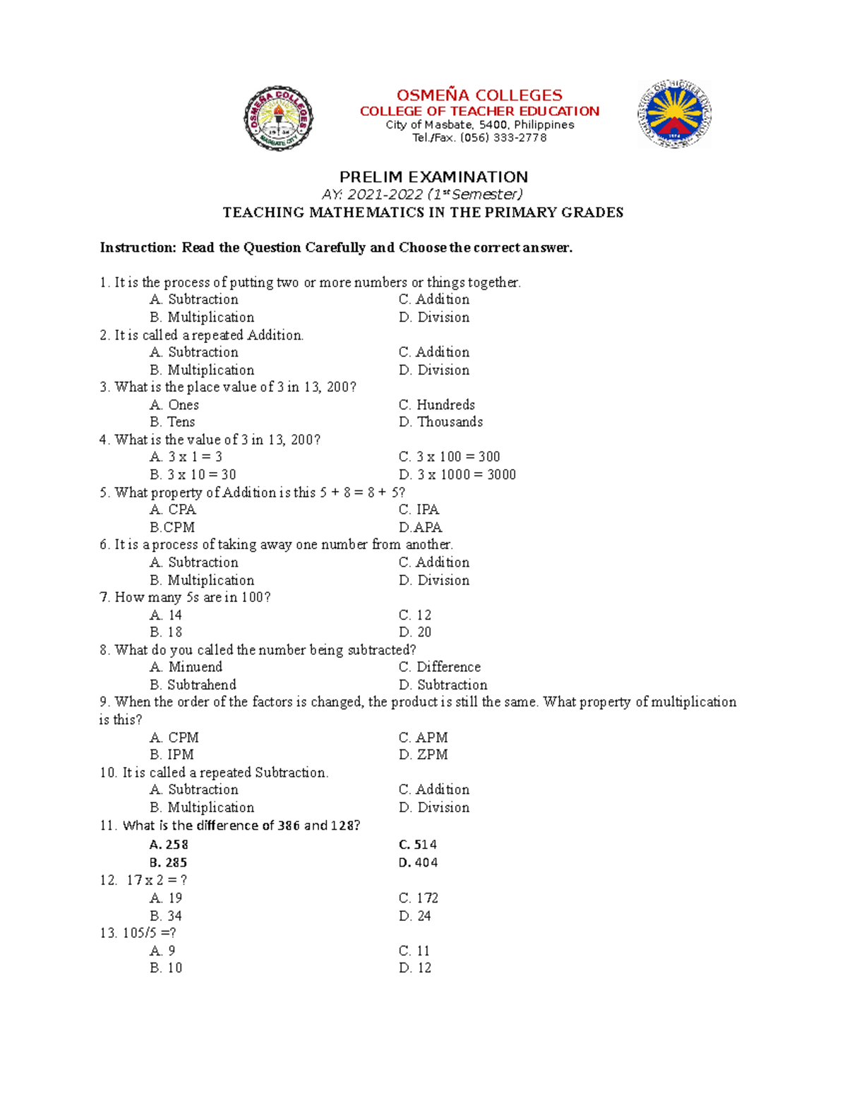 PRE Final Examination - Inilalahad sa modyul na ito ang pag-aaral sa ...