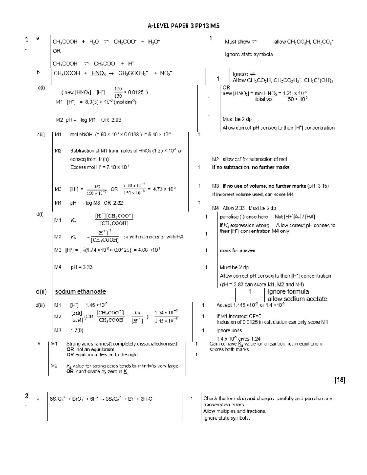 A-level paper 3 pp13 ms - A-LEVEL PAPER 3 PP13 MS 1 . [18] 2 . [6] 3 . [13] 4 . [15] 6. (a) (i ...