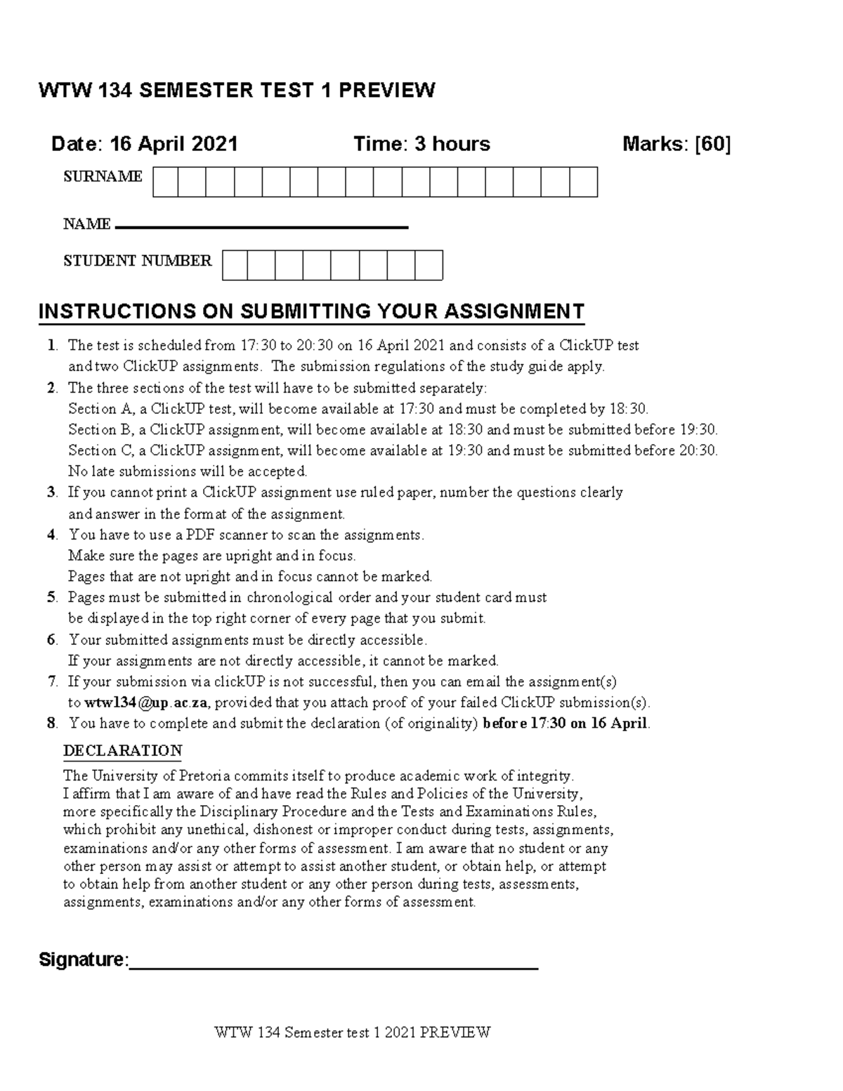Semester test 1 Preview - WTW 134 SEMESTER TEST 1 PREVIEW Date:16 April ...
