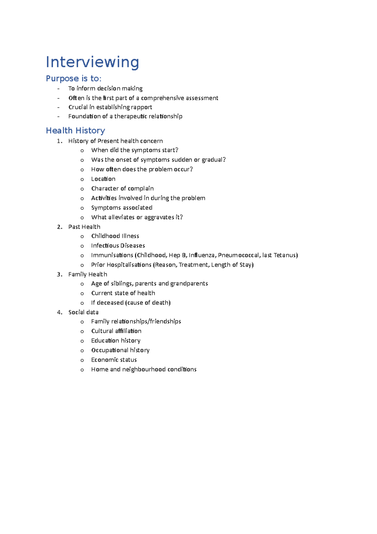 Health Communications Notes - Interviewing Purpose is to: To inform ...