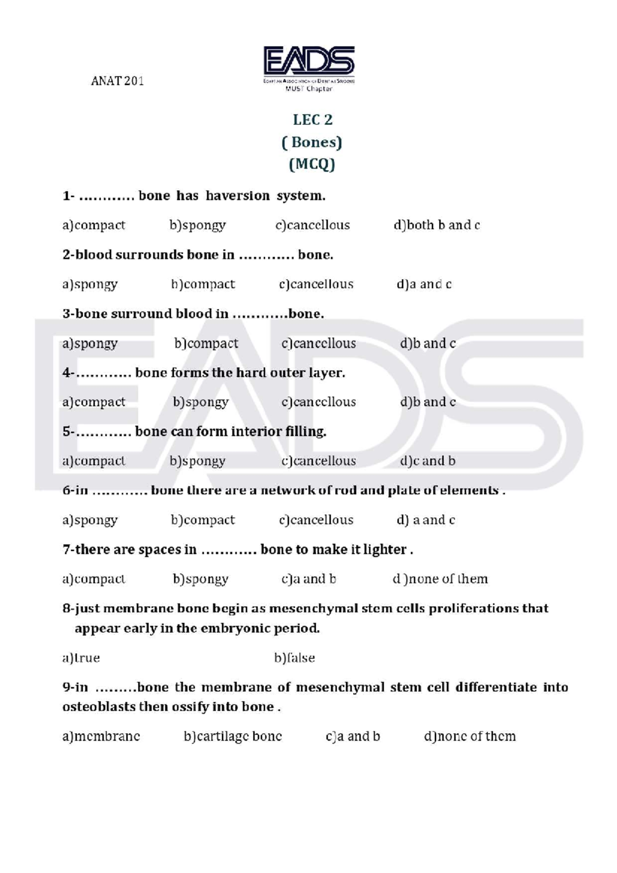 ANAT201 Lec2 (EADS) - Dental Anatomy I - Studocu