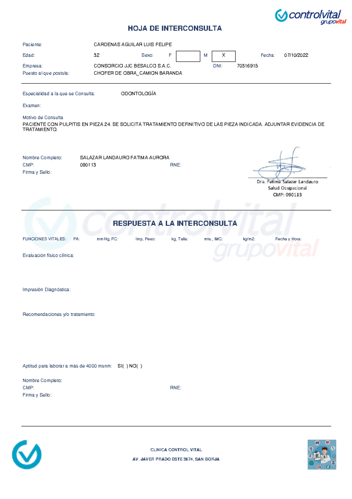 70316915 M Interconsulta Odontología - HOJA DE INTERCONSULTA RESPUESTA ...