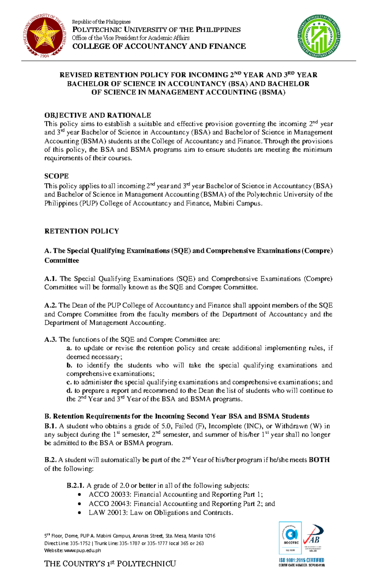 2021 - Revised- Retention- Policy - POLYTECHNIC UNIVERSITY OF THE ...