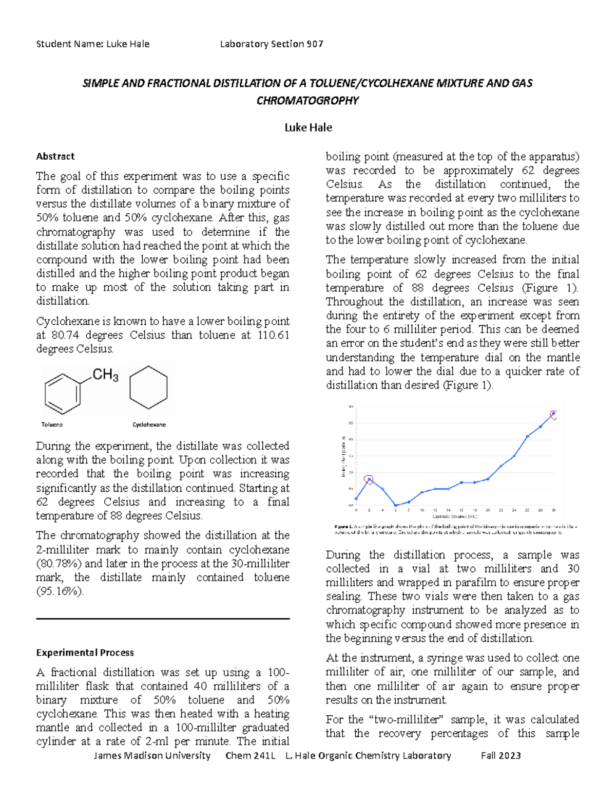 SIMPLE AND FRACTIONAL DISTILLATION OF A TOLUENE/CYCOLHEXANE MIXTURE AND GAS CHROMATOGROPHY - Studocu