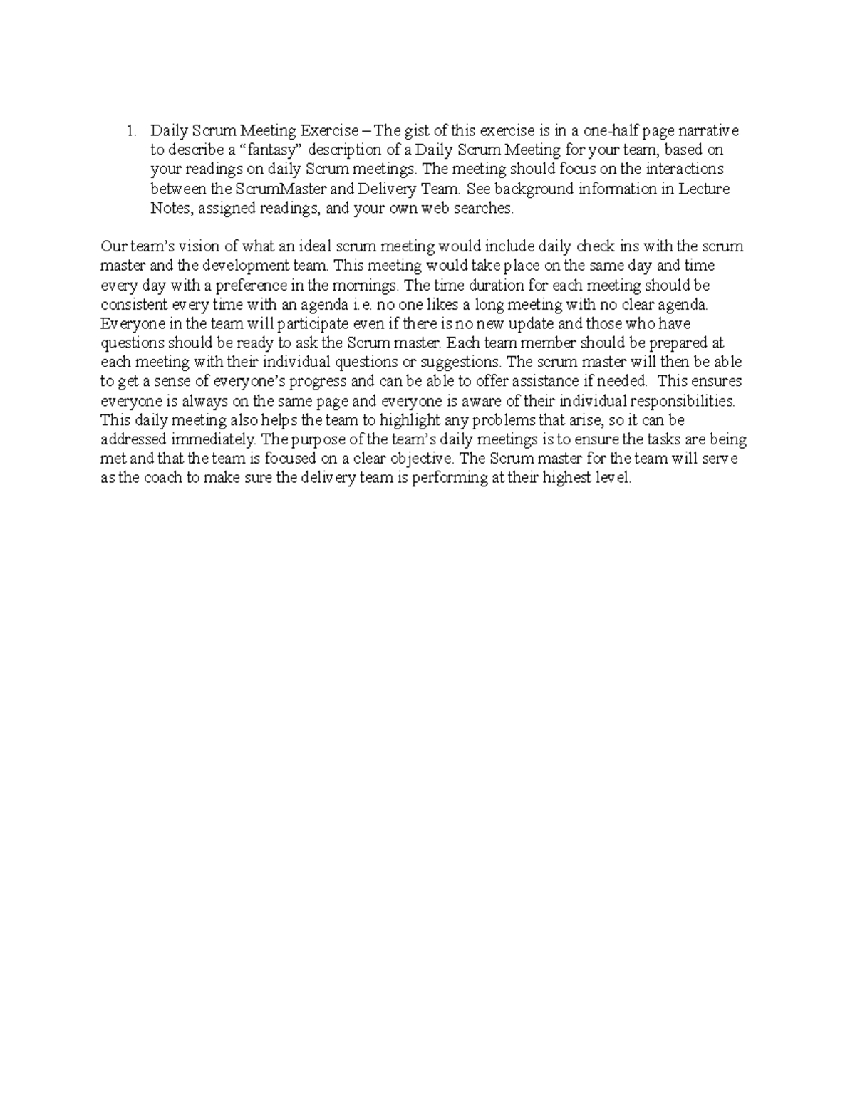 Deliverable #3- Agile Project Management - Daily Scrum Meeting Exercise ...