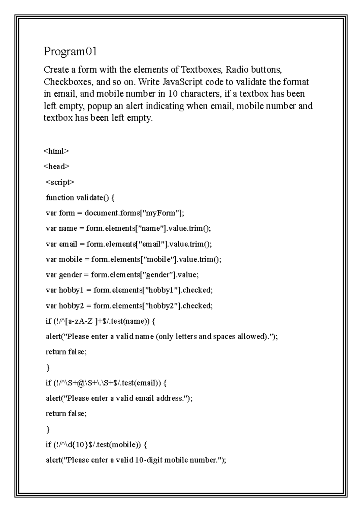 WP lab program - Lab material - Program Create a form with the elements ...