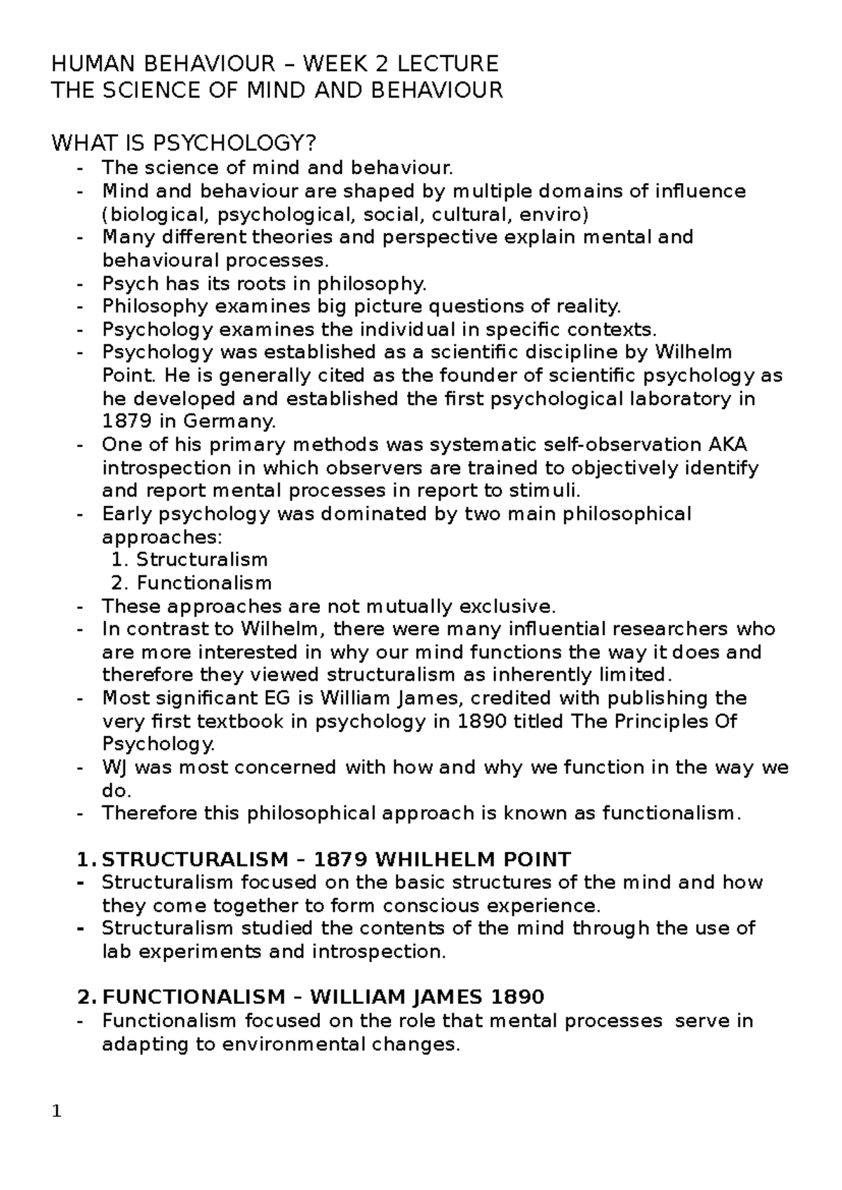 Human Behaviour 1 LECT - notes - HUMAN BEHAVIOUR – WEEK 2 LECTURE THE ...