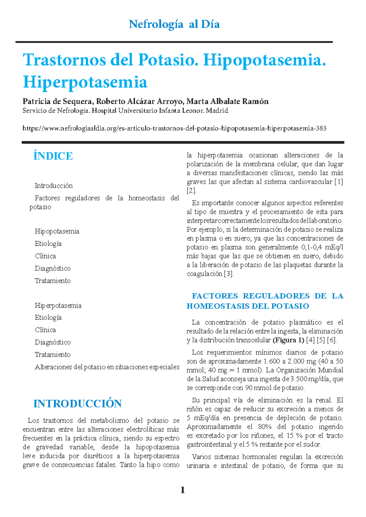 Trastornos del Potasio. Hipopotasemia. Hiperpotasemia - Nefrología al ...