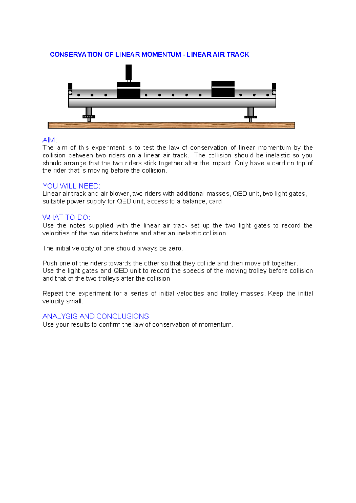 Conservation of momentum linear air track - CONSERVATION OF LINEAR ...