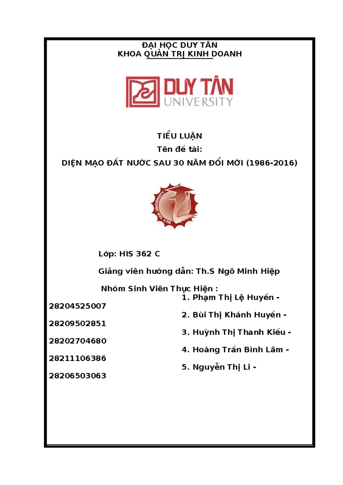 Tiểu Luận HIS 362 C - Summary Lịch Sử Đảng Cộng Sản Việt Nam - ĐẠI HỌC DUY TÂN KHOA QUẢN TRỊ ...