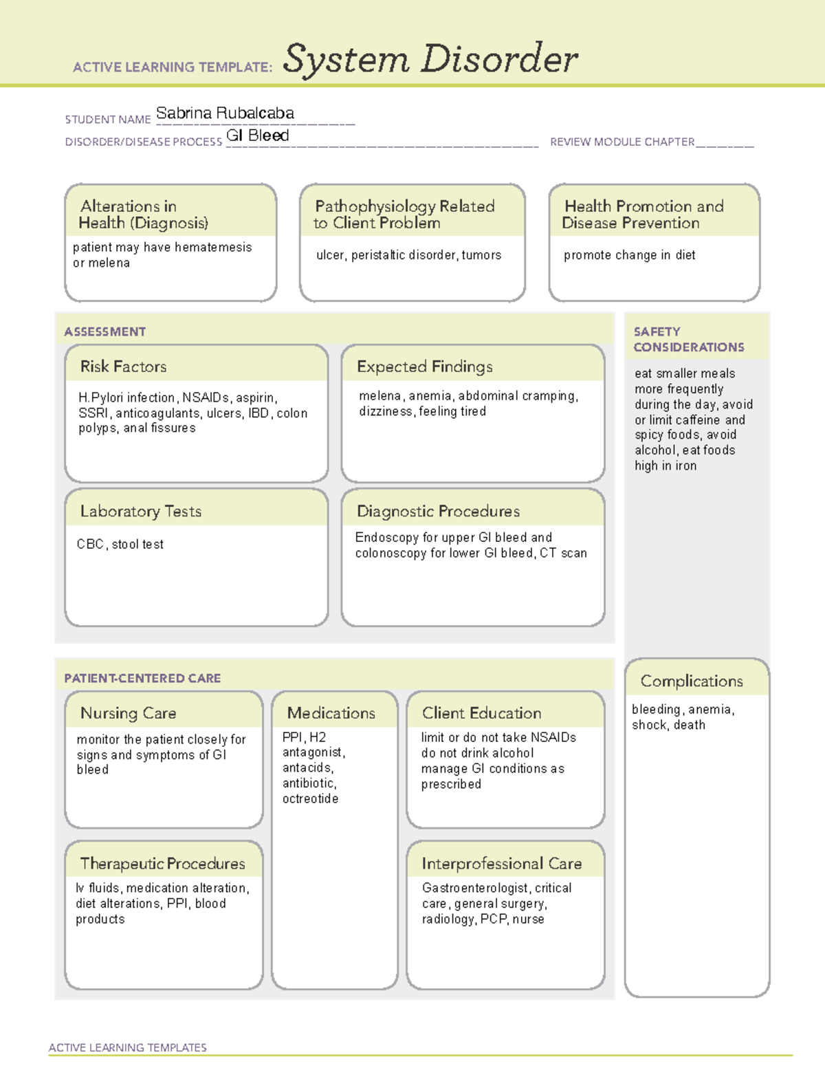 GI system disorder template - ACTIVE LEARNING TEMPLATES System Disorder ...