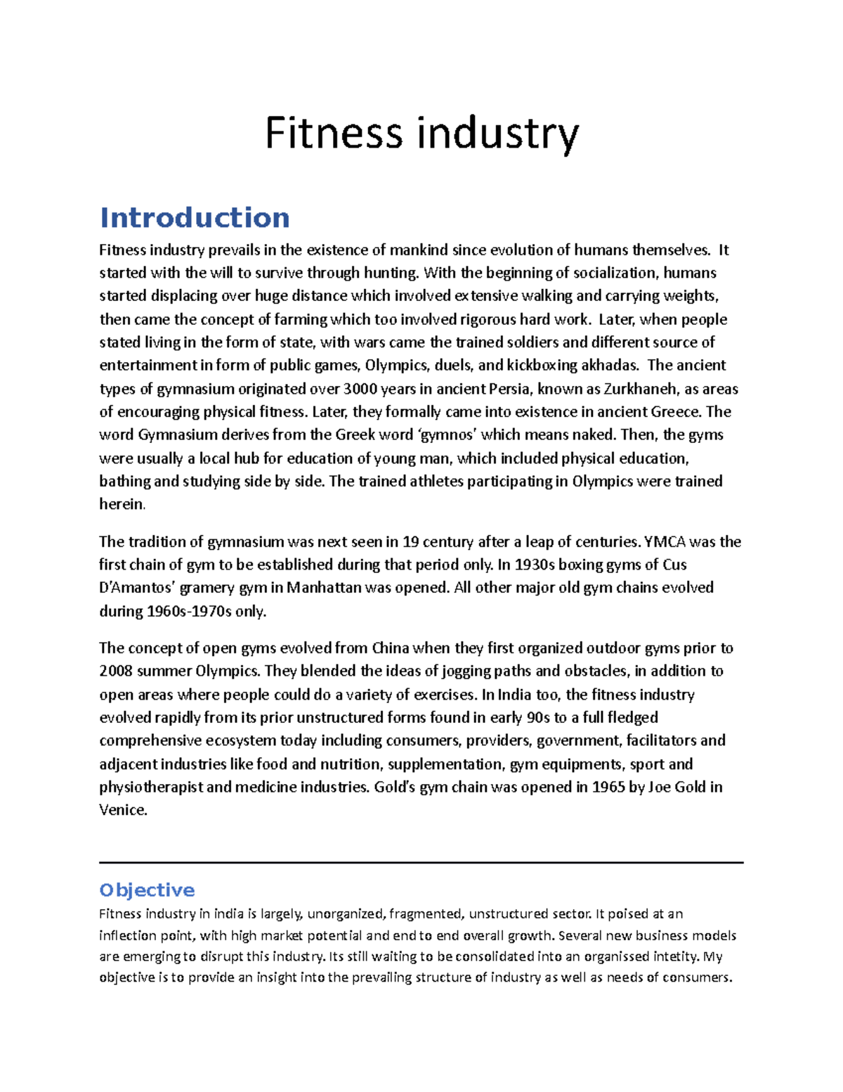 Updated fitness ind - Fitness industry Introduction Fitness industry ...