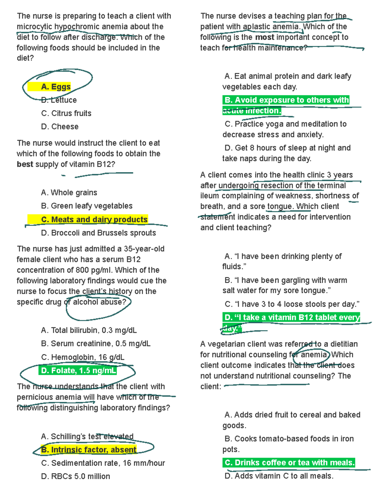 HEMA- Nurselabs - Hema questions - The nurse is preparing to teach a ...