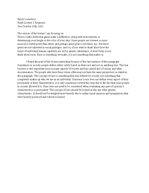 Reith Lecture 1 Response - Emily Losiewicz Reith Lecture 1 Response Due ...