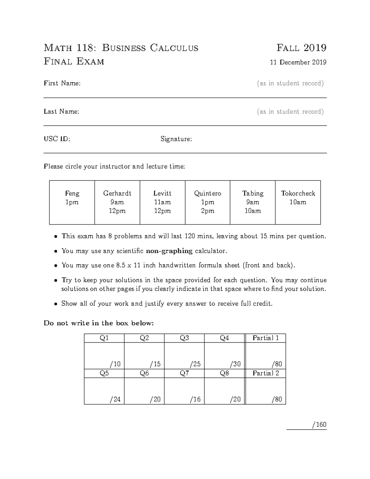 MATH118Fall2019 final - Math 118: Business Calculus Fall 2019 Final ...