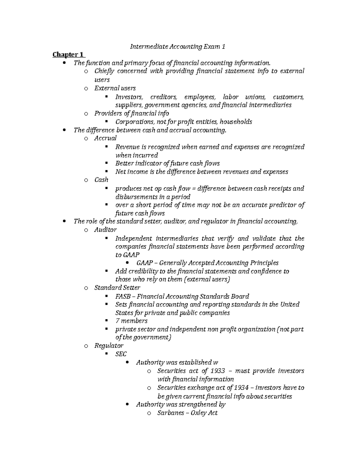 Exam 1 Review - study guide - Intermediate Accounting Exam 1 Chapter 1 ...