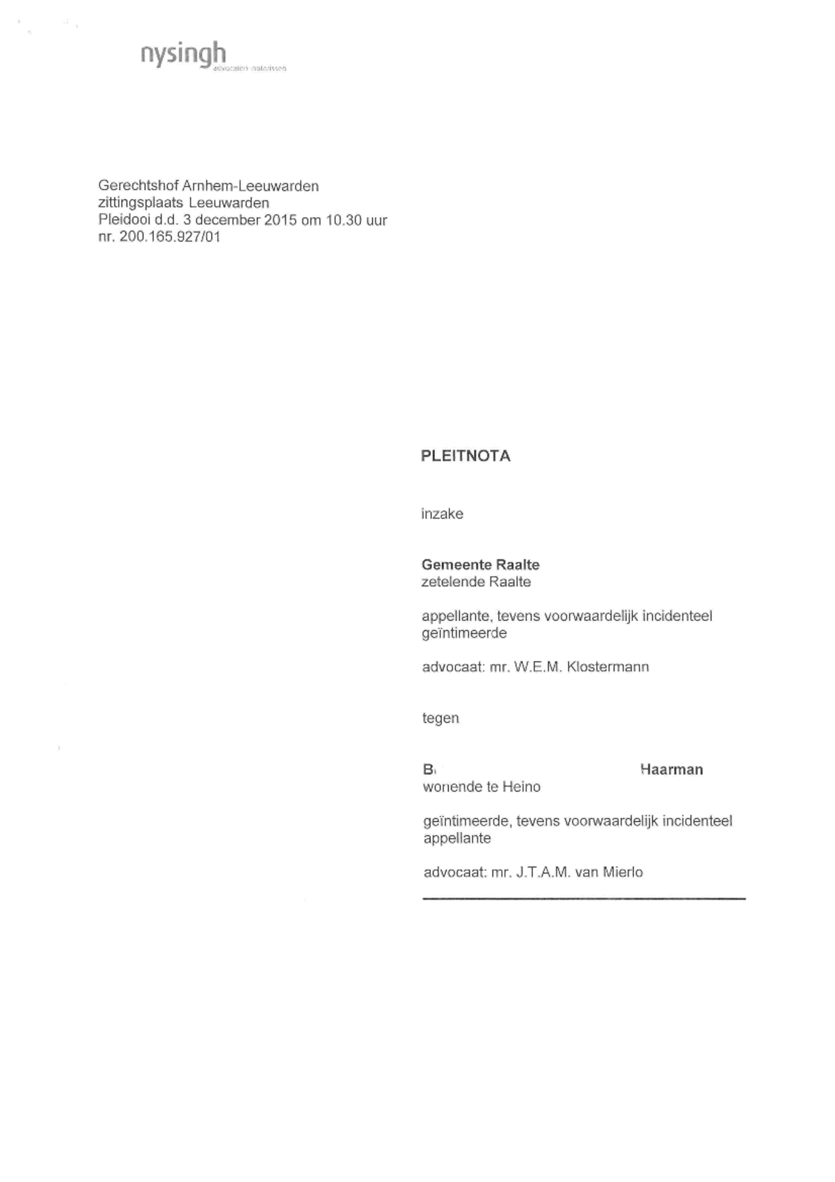 059. Pleitnota advocaat gemeente 3.12.2015 geanonimiseerd - nys i n 9 ...