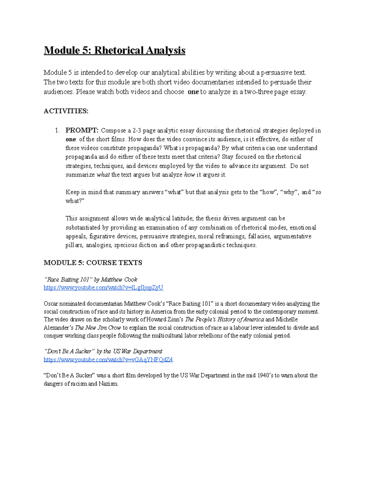 Module 5 Rhetorical Analysis - Module 5: Rhetorical Analysis Module 5 ...