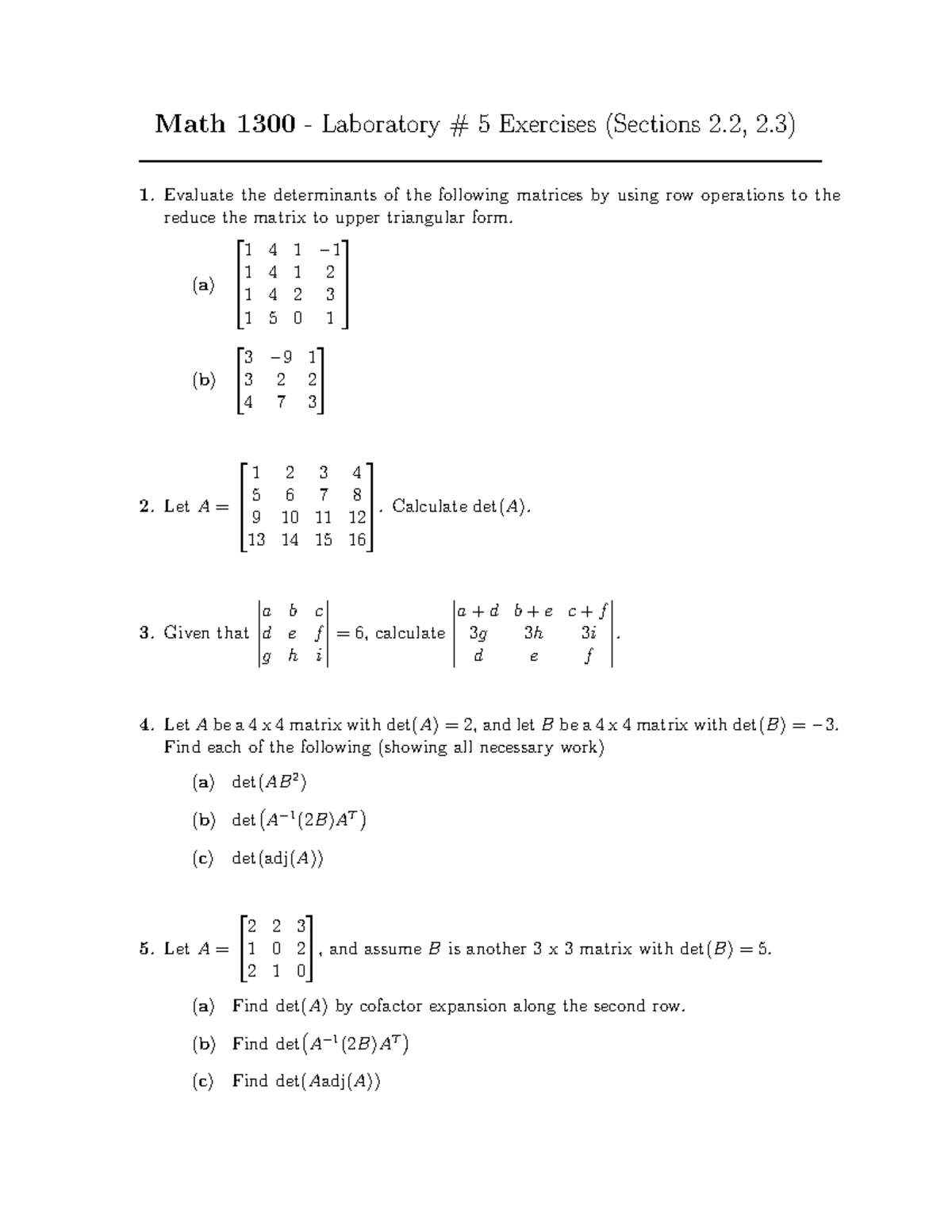 Math 1300 - Lab 5 GOOD - informative - Math 1300 - Laboratory # 5 ...