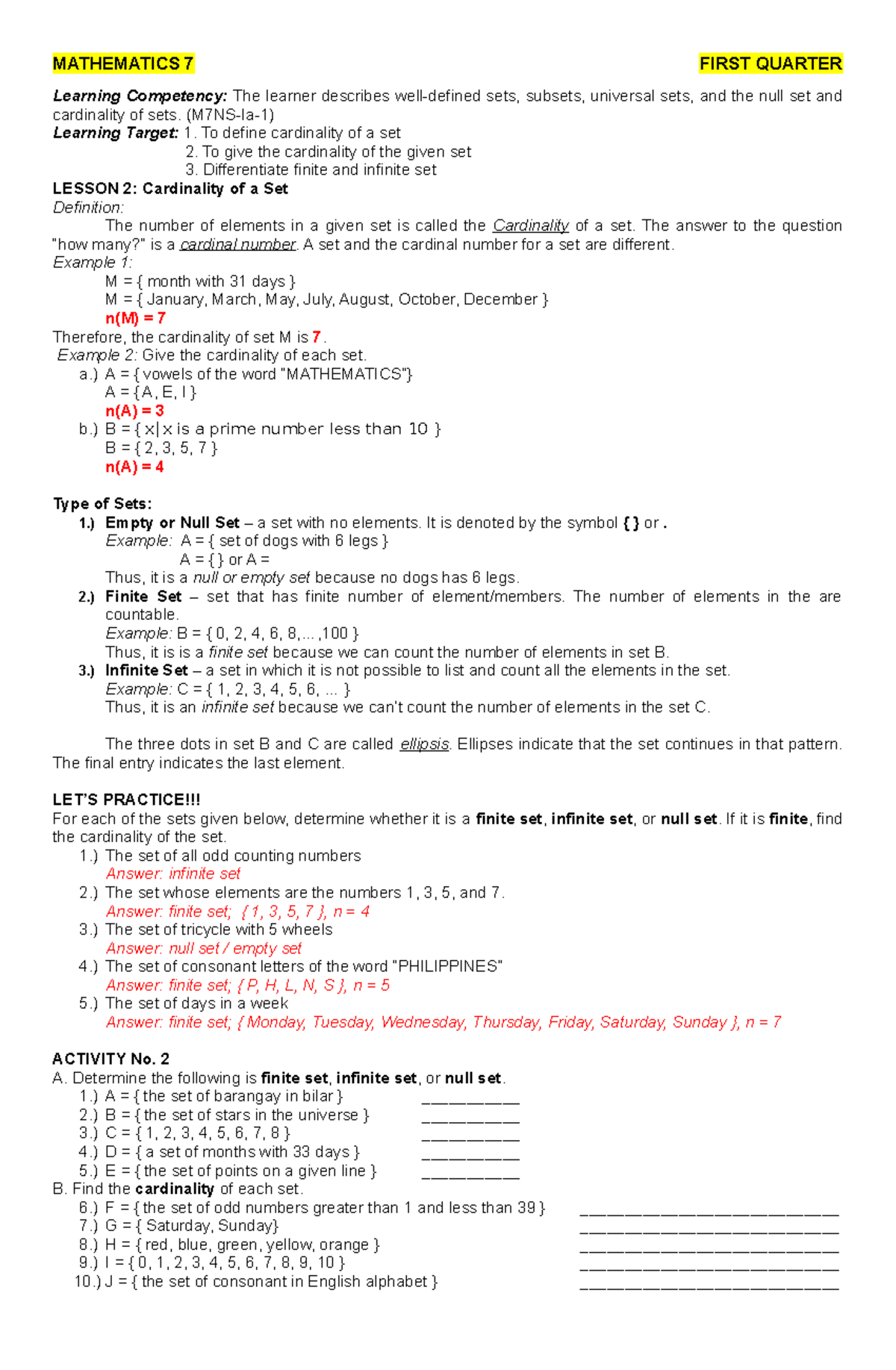 MATH7 First Quarter Lesson 2 - MATHEMATICS 7 FIRST QUARTER Learning ...