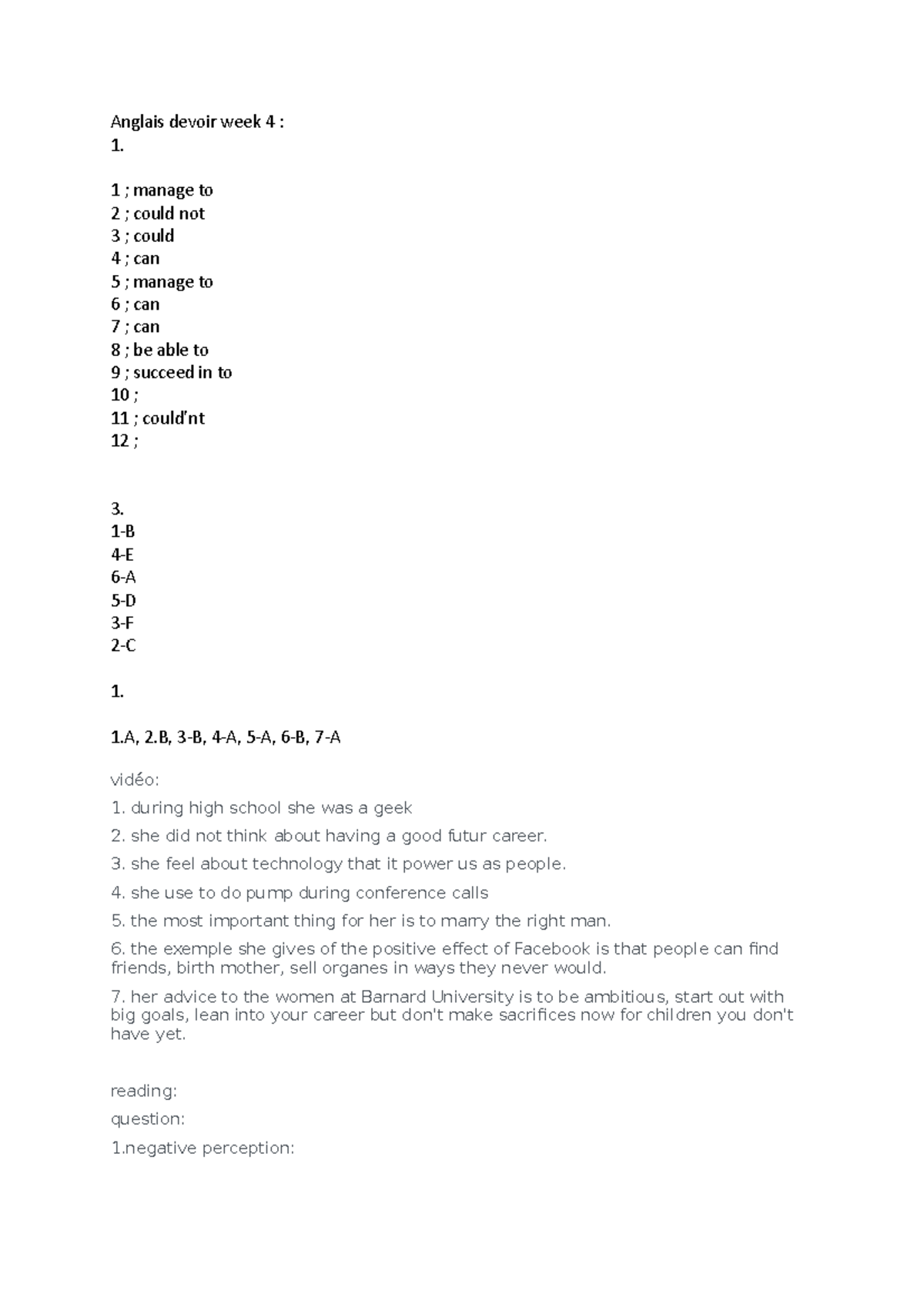 Anglais dm - Anglais devoir week 4 : 1. 1 ; manage to 2 ; could not 3 ; could 4 ; can 5 ; manage ...