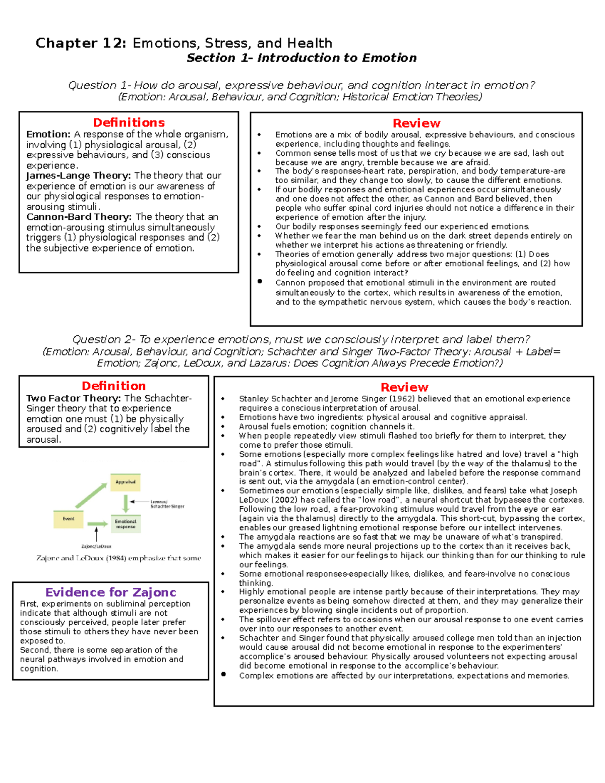 Chapter 12- Emotions, Stress and Health - Section 1- Introduction to ...