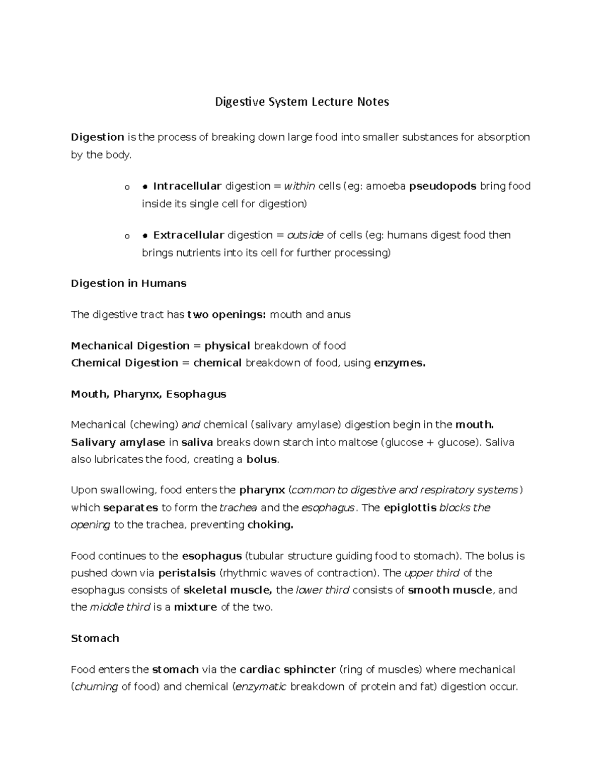 Digestive System Lecture Notes - Digestive System Lecture Notes ...