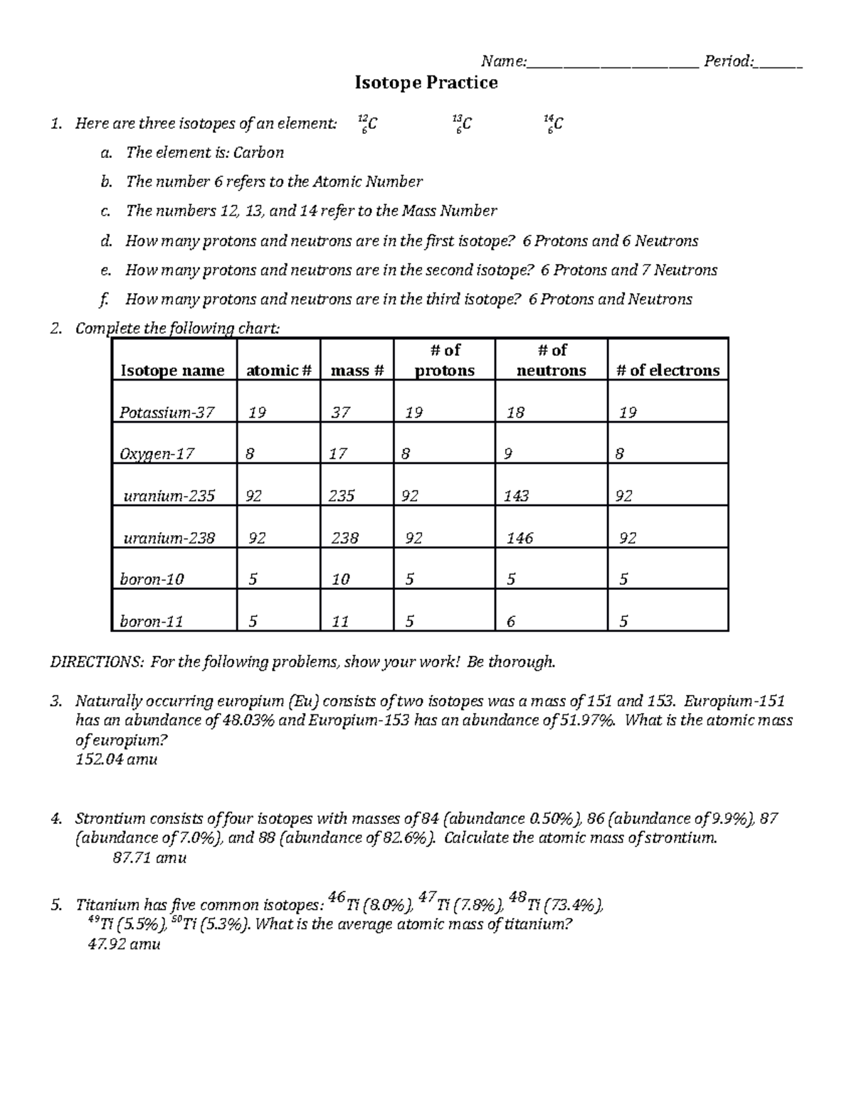 Isotope+Practice - Isotope Practice - Name ...