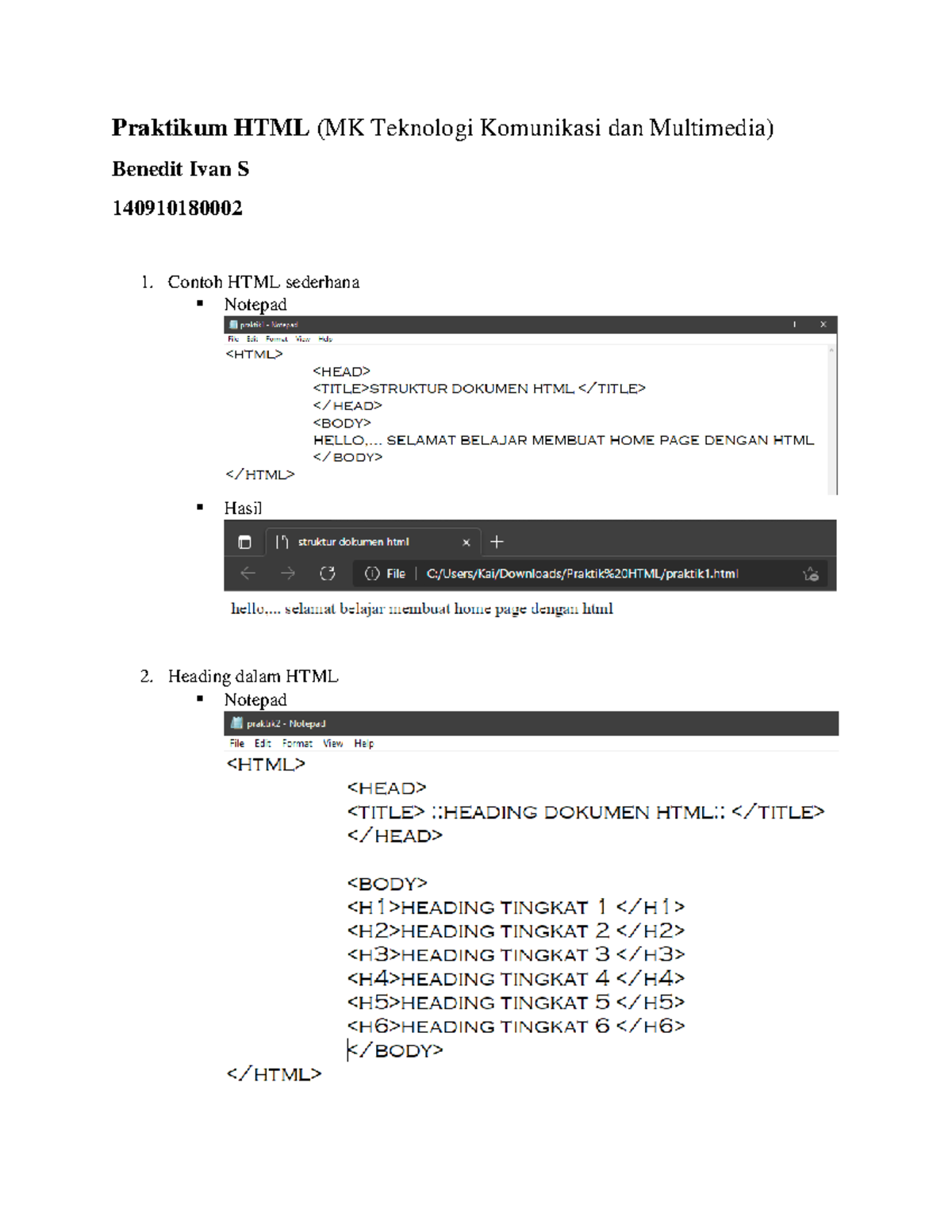Tugas Praktikum HTML - MK Te Ko Mul - Benedict Ivan S - 1401910180002 ...