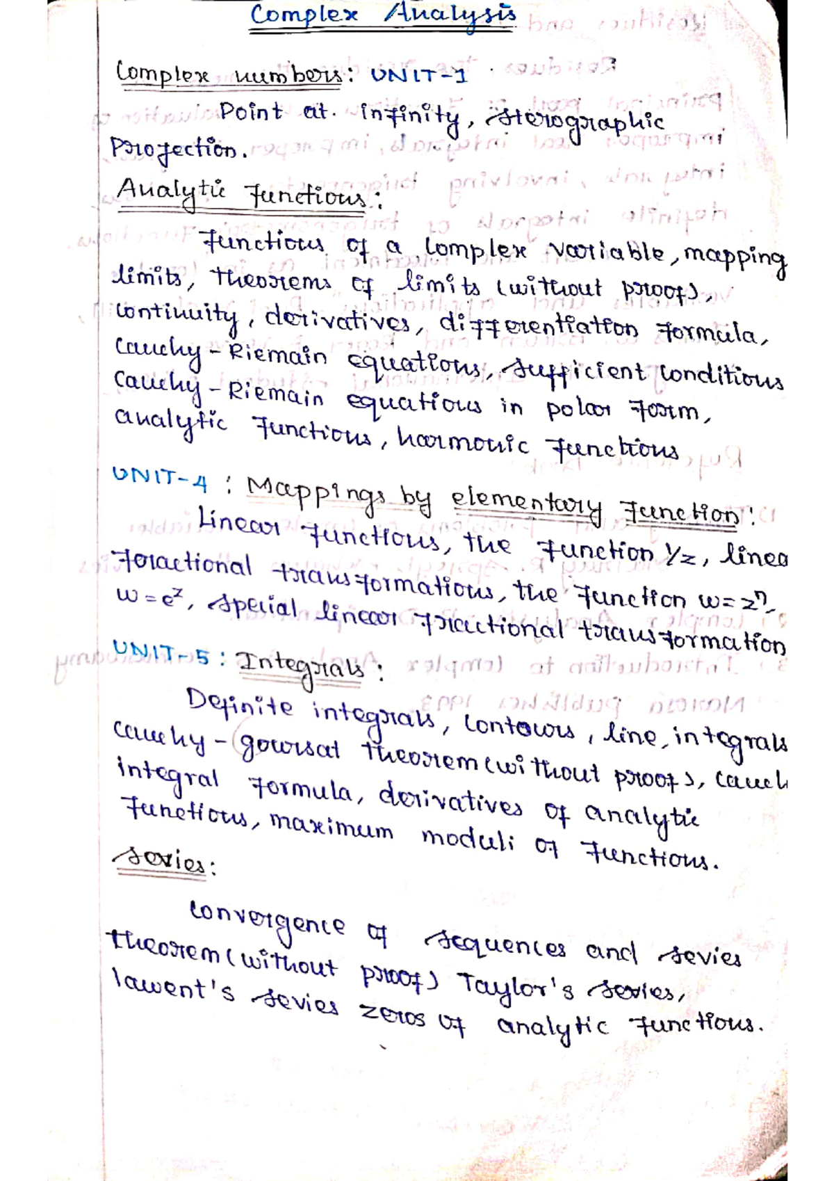 Complex analysis unit.. 1 - Bsc Mathematics - Studocu