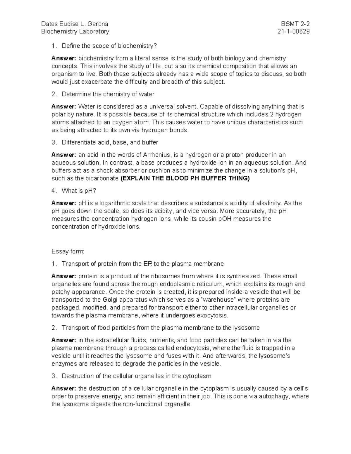 Biochem Lec Gerona Assignment 1 - Dates Eudise L. Gerona BSMT 2 ...