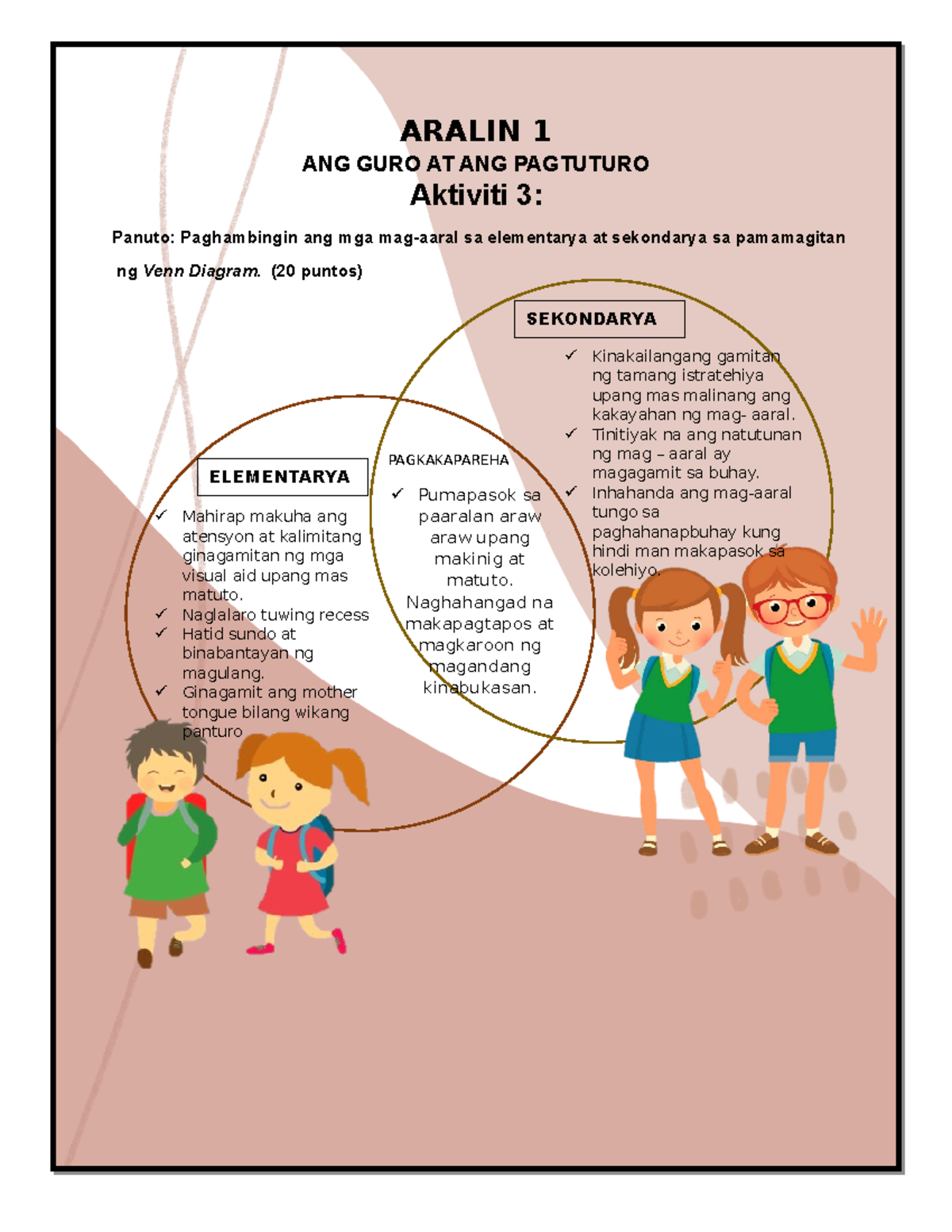 Aktibiti 3 - ang guro at ang pagtuturo - ARALIN 1 ANG GURO AT ANG ...