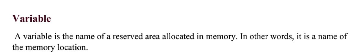 Java questions - Java notes - Variable A variable is the name of a ...