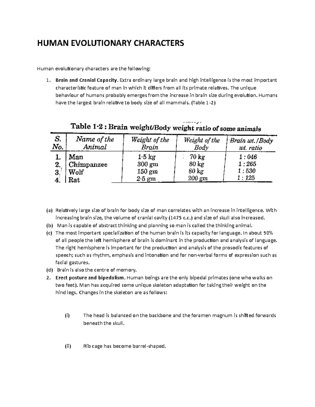 Human evolutionary characters - HUMAN EVOLUTIONARY CHARACTERS Human ...