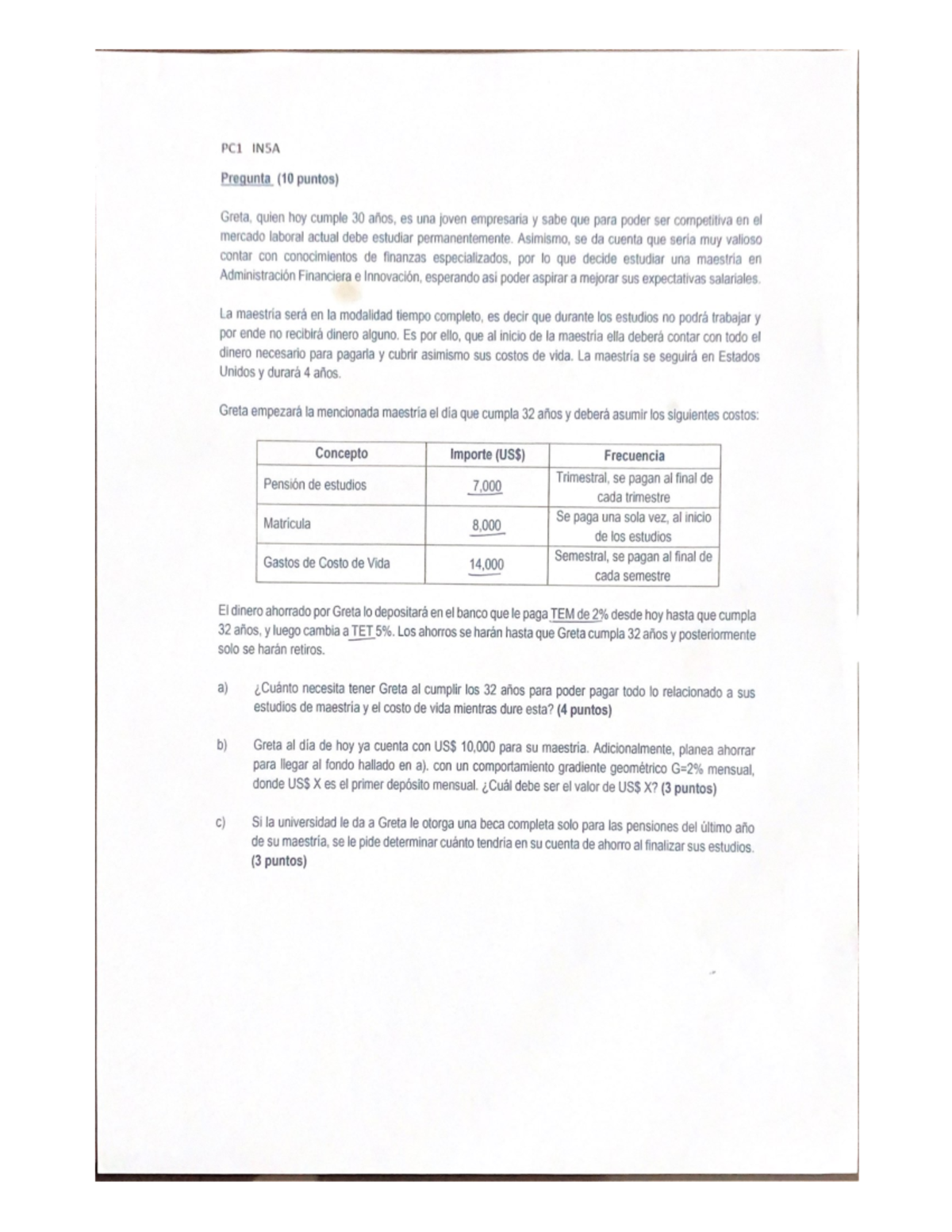 Solucionario PC1 20222 IN5A - Ingeniería Económica - Studocu