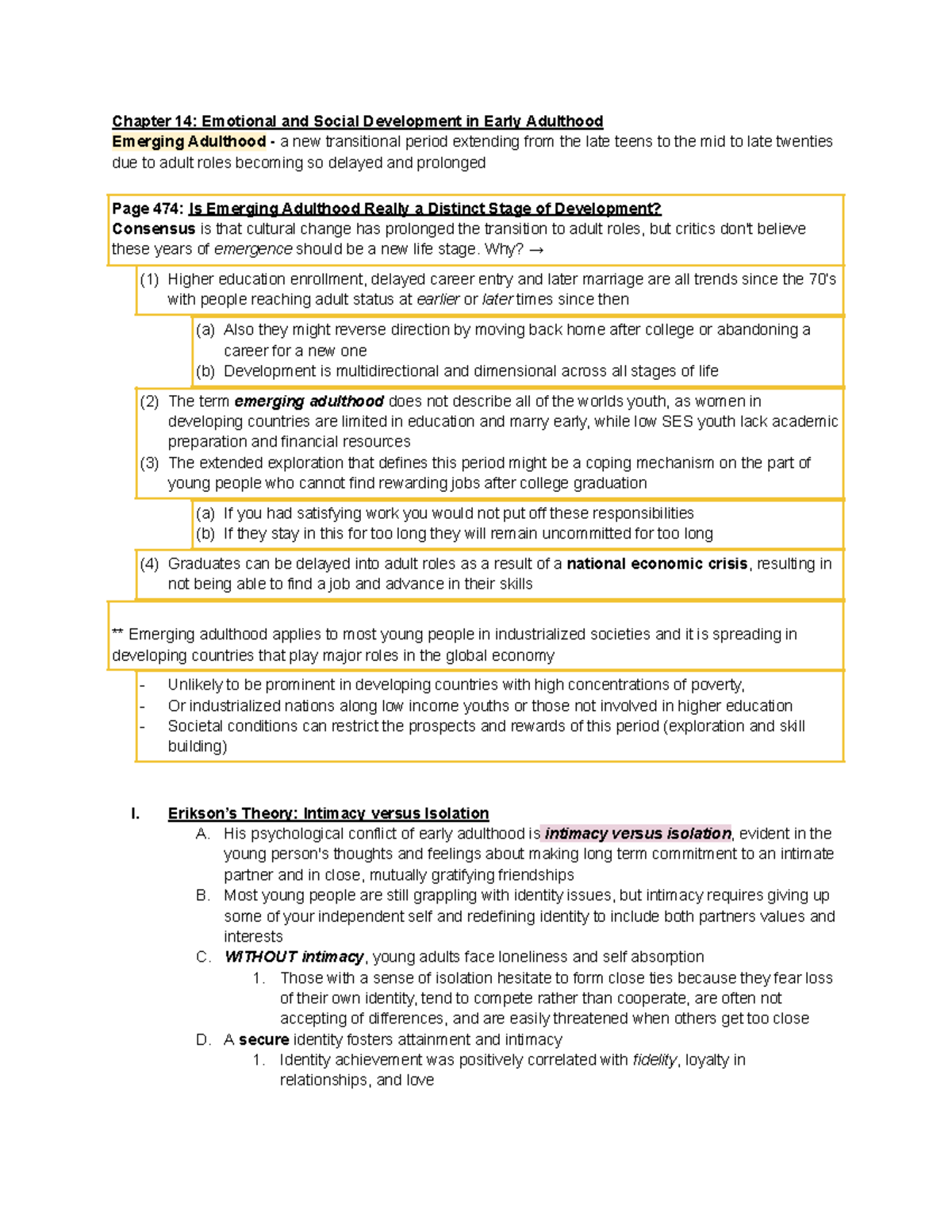 Chapter 14 Emotional and Social Development in Early Adulthood - Why? → ...