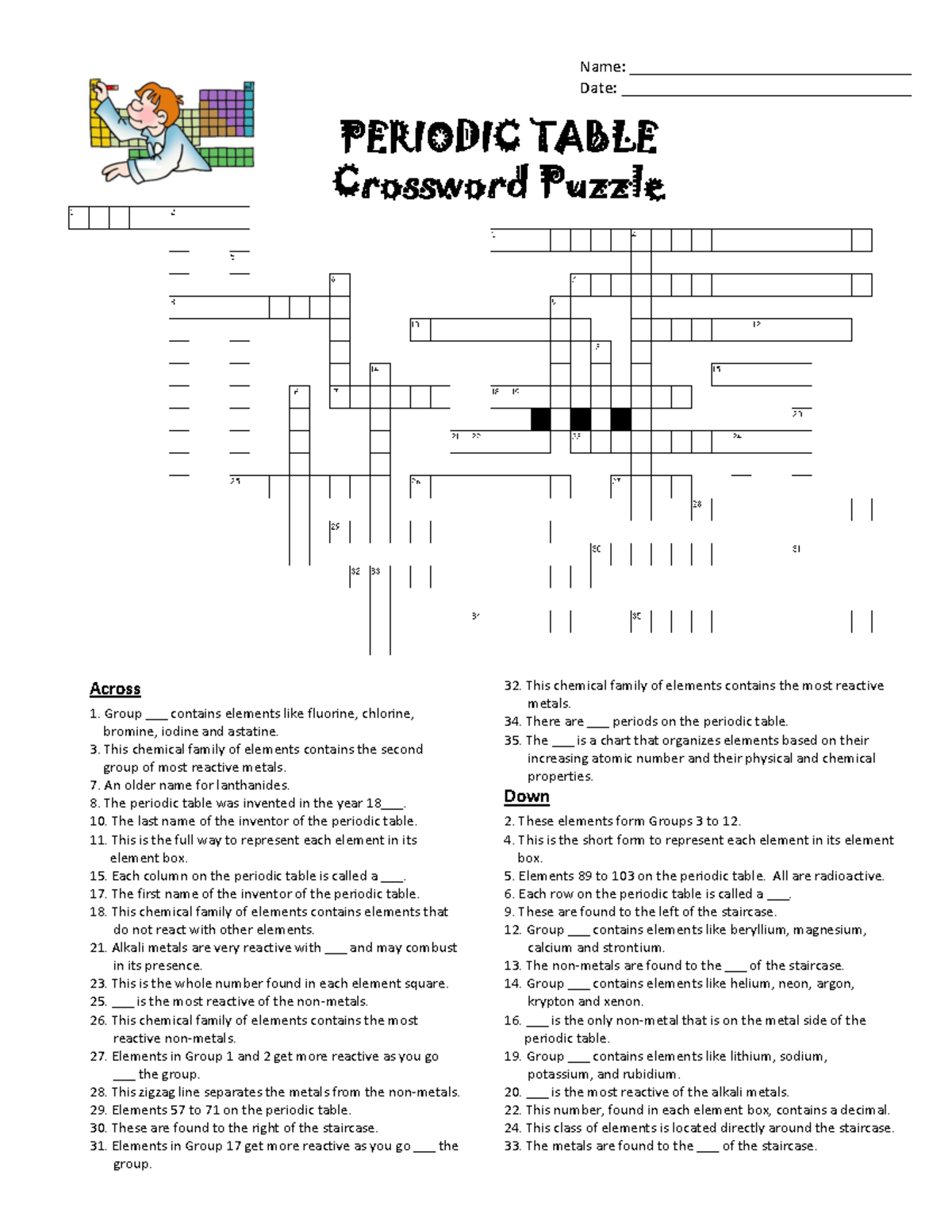 13 - The Periodic Table - Crossword - Name ...