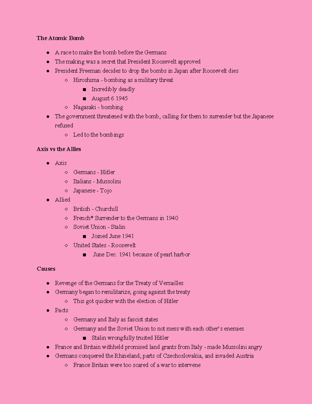 World War 2 notes - The Atomic Bomb A race to make the bomb before the ...