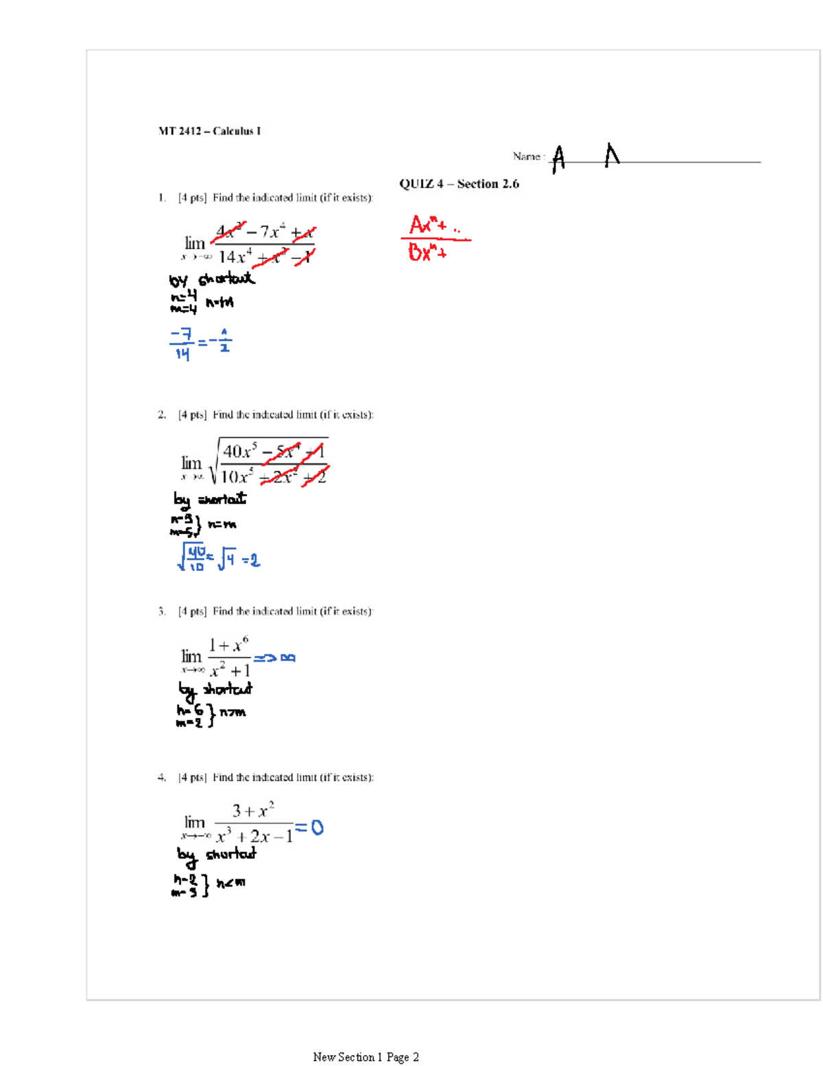 Quiz 4 - Quiz 4 covers section 2.6 of Calculus 1. - MT 2412 - New ...