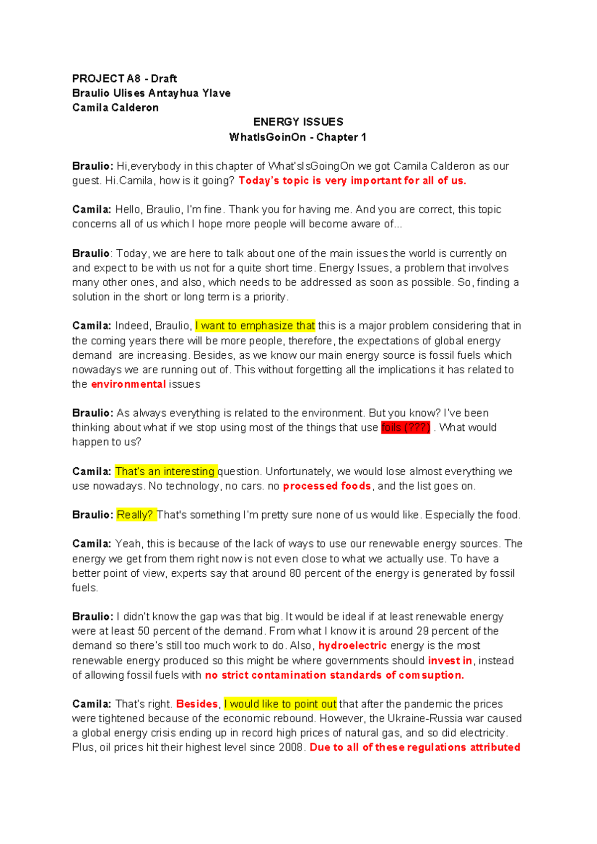 Project A8 Group 5 - Draft - PROJECT A8 - Draft Braulio Ulises Antayhua Ylave Camila Calderon ...