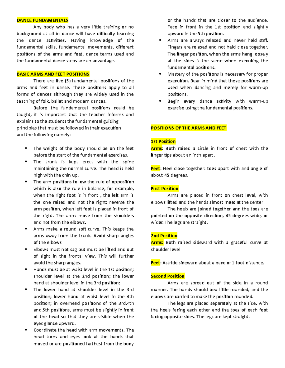 Dance- Fundamentals - DANCE FUNDAMENTALS Any body who has a very little ...