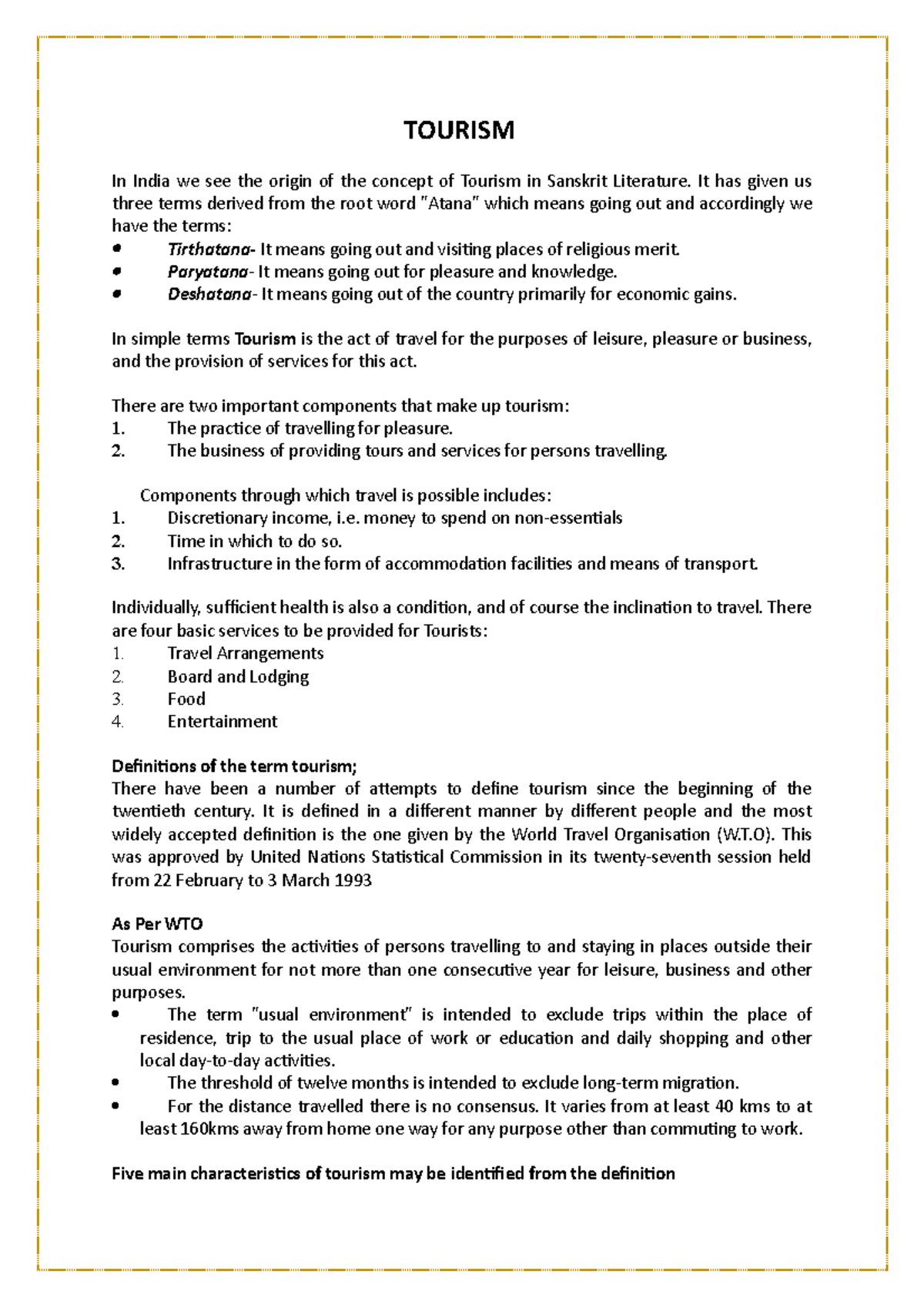 Concept and Demand in tourism - TOURISM In India we see the origin of ...